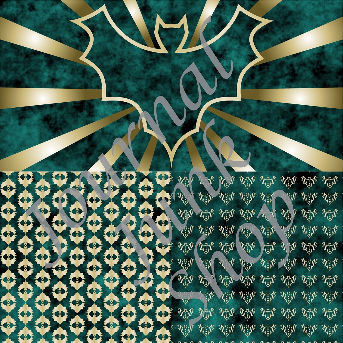 Teal- Art Deco Halloween in Teal- Skulls, Spiders, Snakes, Web, Fall ...