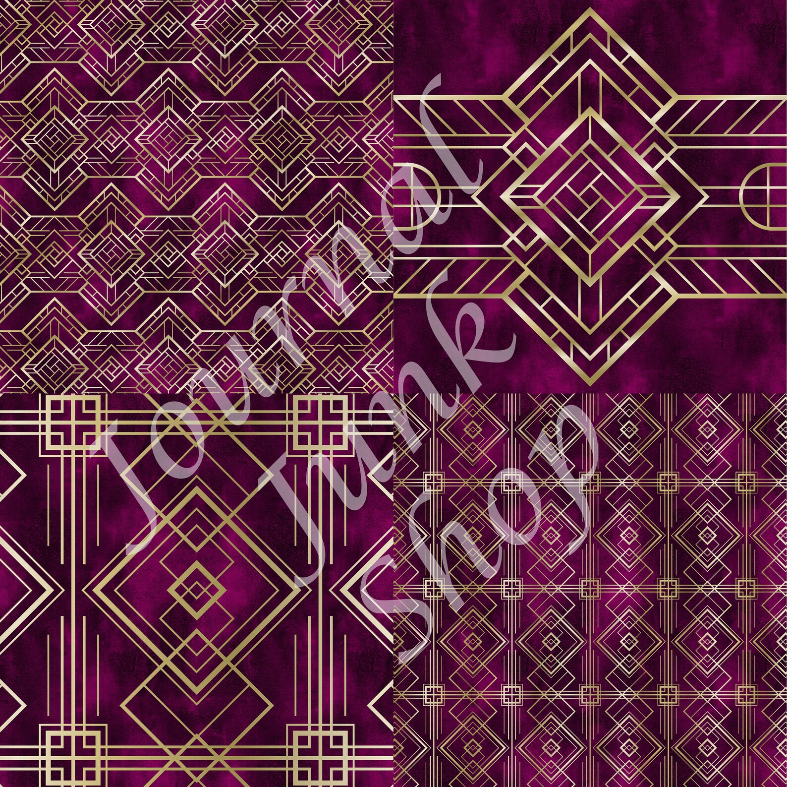 Pink- Art Deco Dark Watercolor Collection in Pink- Vintage, Gold, 1930 ...