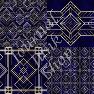 Blue- Art Deco Dark Watercolor Collection in Blue- Vintage, Gold, 1930 ...