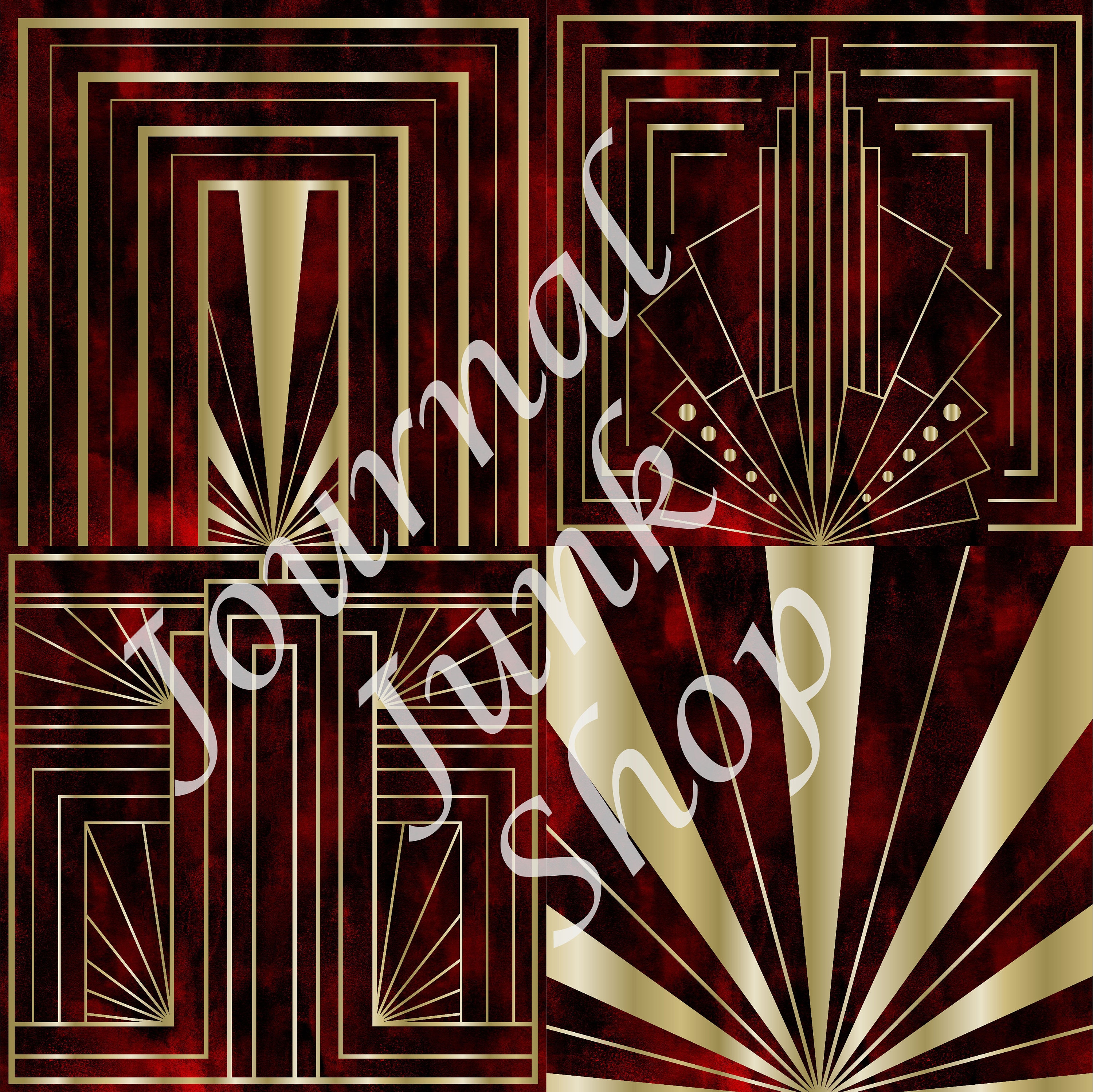 Red- Art Deco Dark Watercolor Collection in Red- Vintage, Gold, 1930's ...