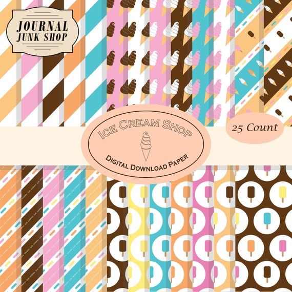Ice Cream Shop Digital Paper Ice Cream Popsicles Digital | Etsy