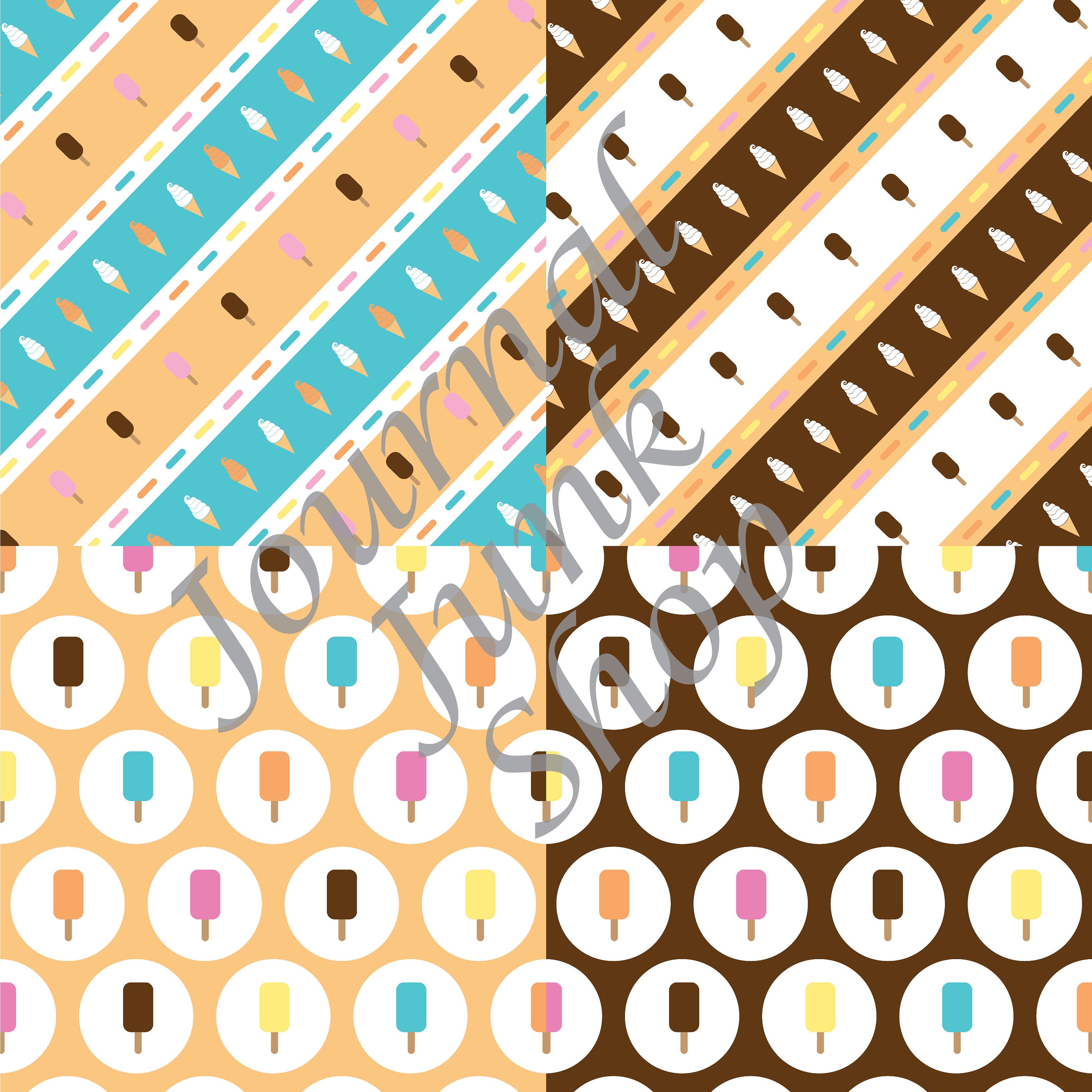 Ice Cream Shop Digital Paper- Ice Cream, Popsicles, Digital Downloads ...