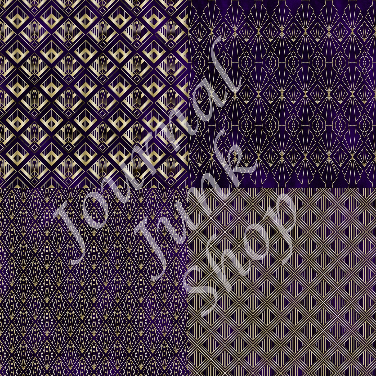Purple- Art Deco Dark Watercolor Collection in Purple- Vintage, Gold ...