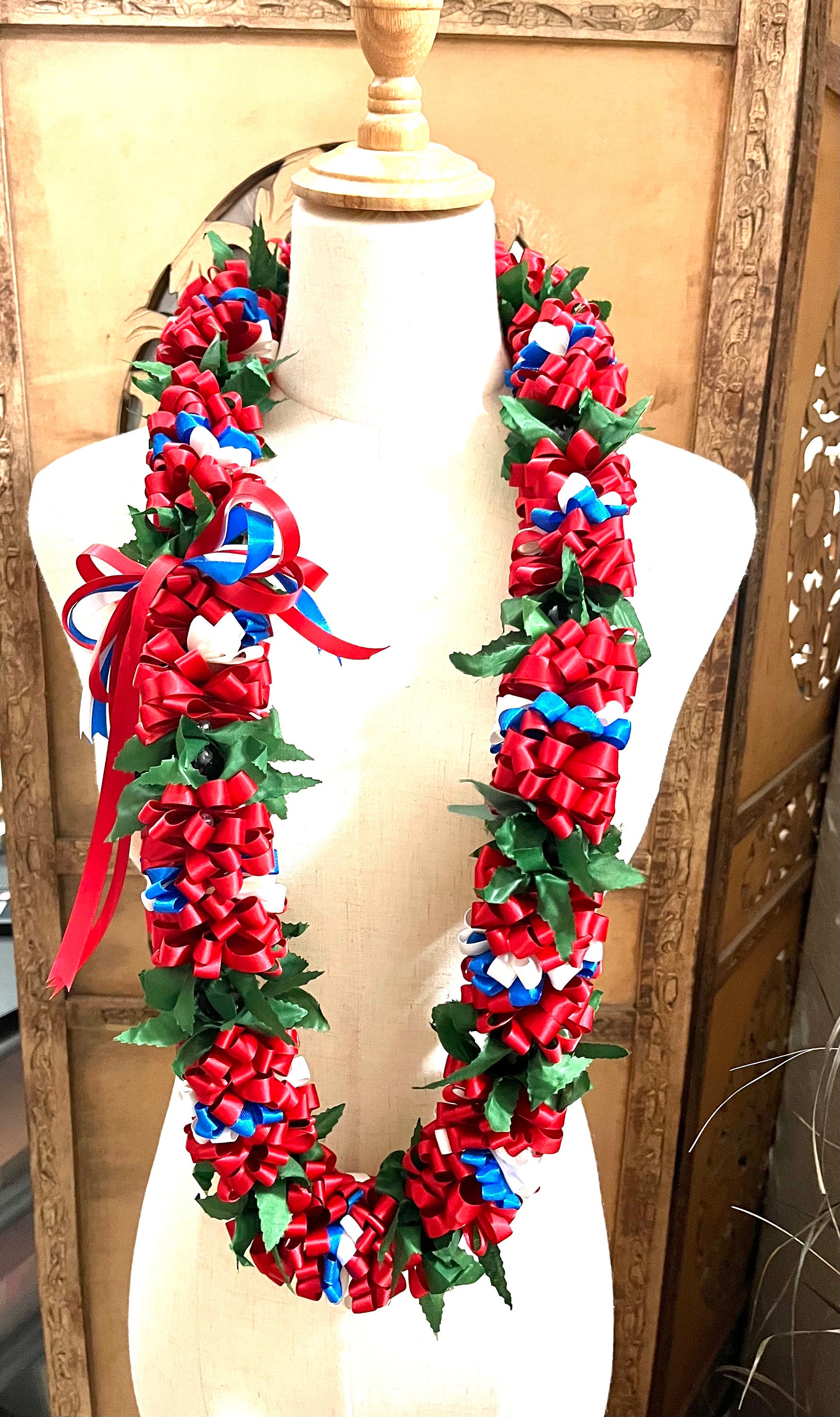 Graduation Lei. RED White & Blue Lei. All Occasion Lei. - Etsy