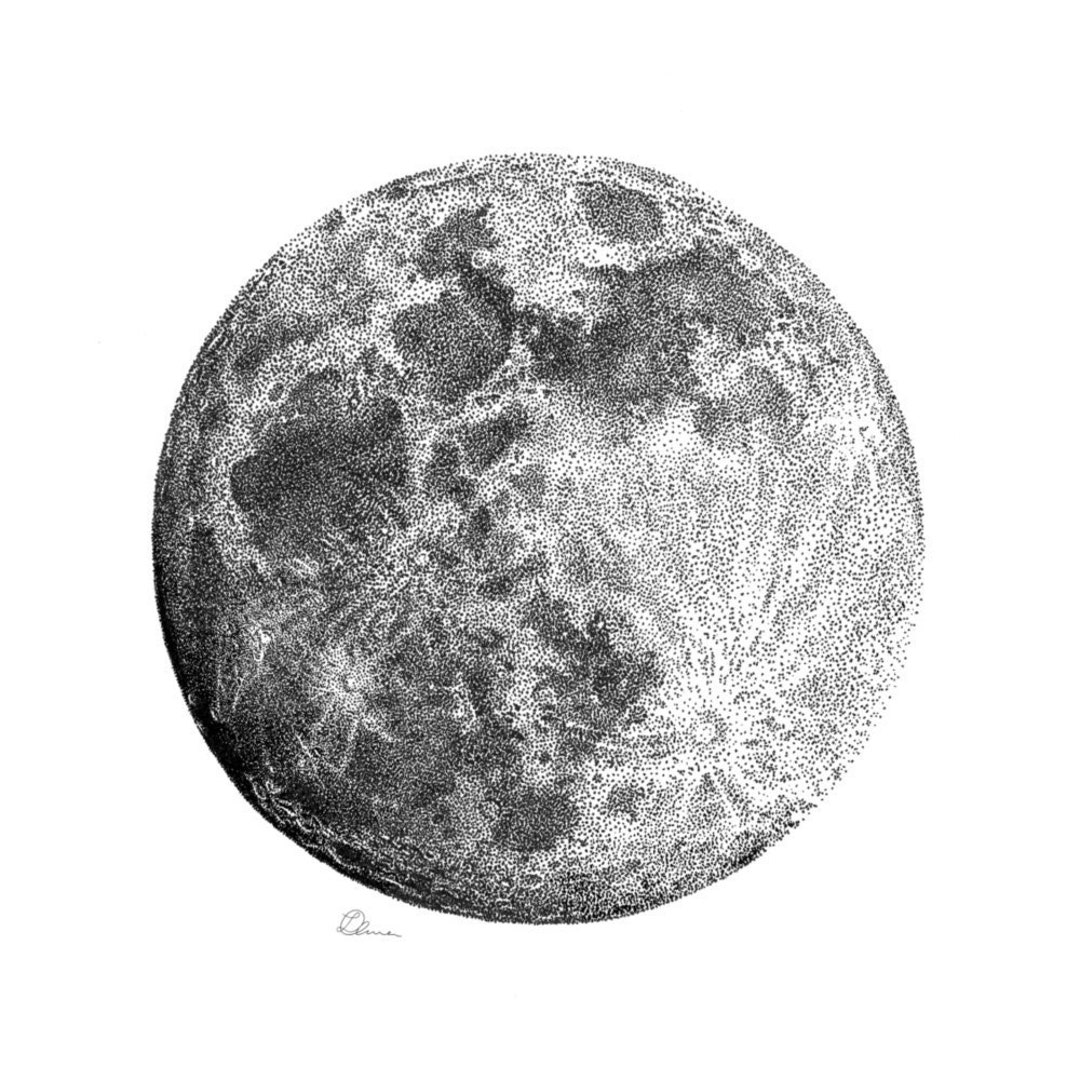 Luna Fine Art Giclée Print - Stippled Ink Drawing, Black and White ...