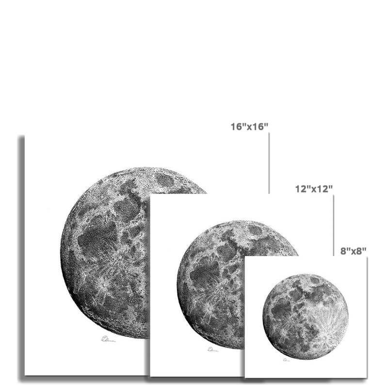 Luna Fine Art Giclée Print - Stippled Ink Drawing, Black and White ...