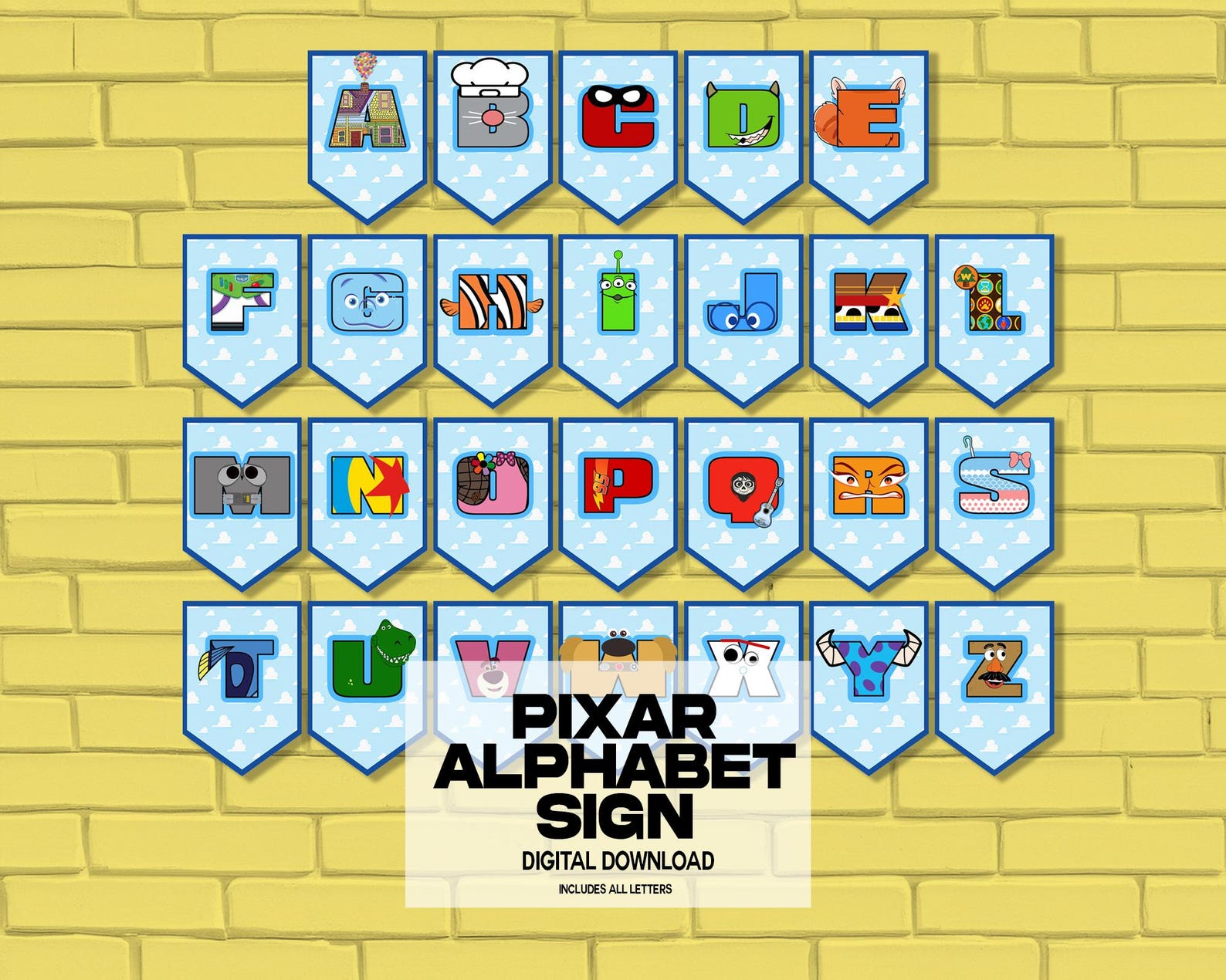 Pixar Alphabet Banner DIY Kit | Create Your Own Custom Pixar-themed ...