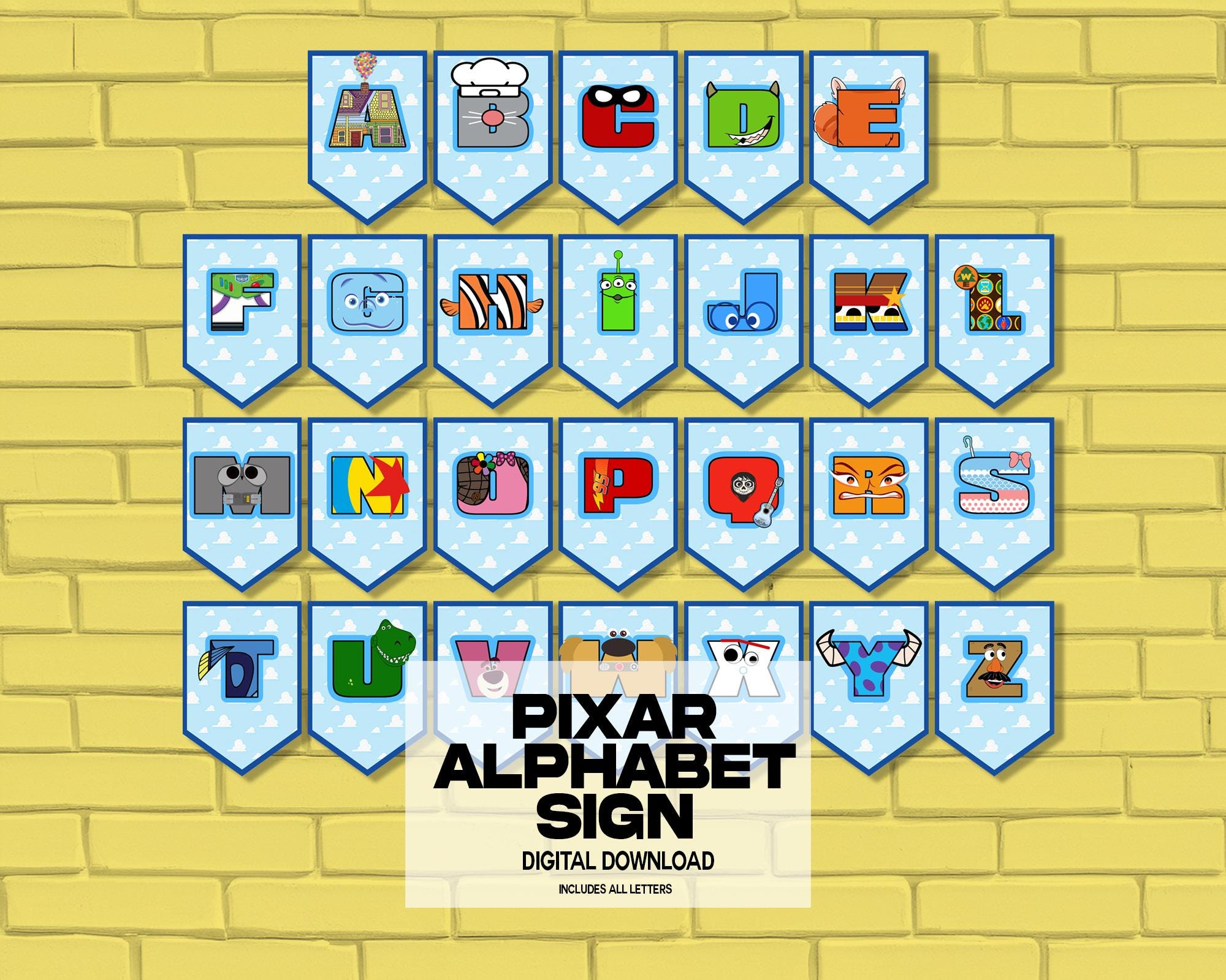 Pixar Alphabet Banner DIY Kit | Create Your Own Custom Pixar-themed ...