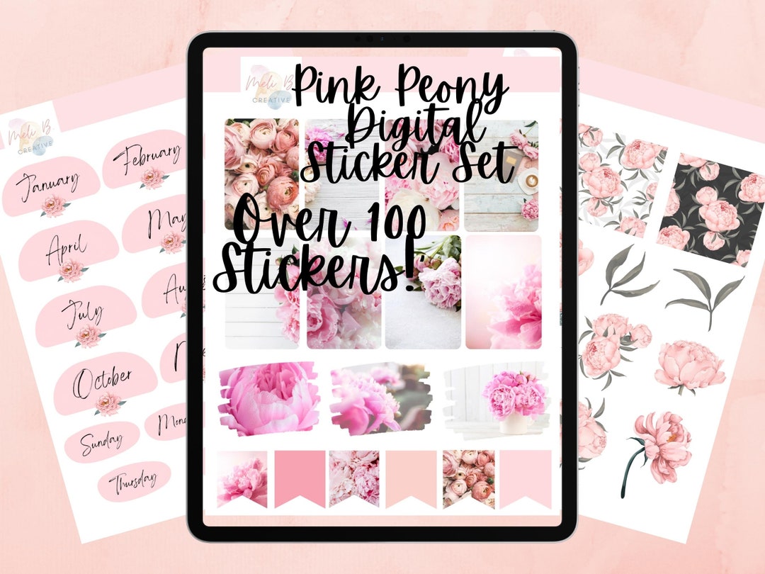 Pink Peony Digital Sticker Pack for Goodnotes Digital Planners, for ...