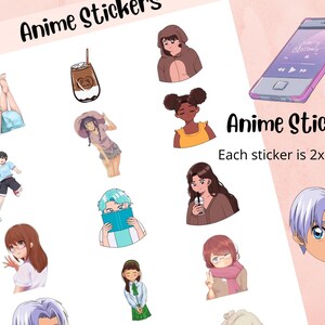 Super Cute Anime Girl Sticker Sheet, Digital and Printable Stickers for ...