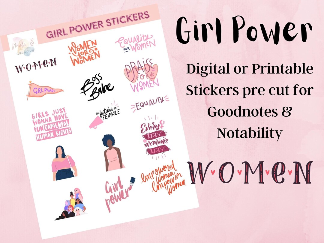 Girl Power Stickers, Digital or Printable Sticker Sheet. for Goodnotes ...