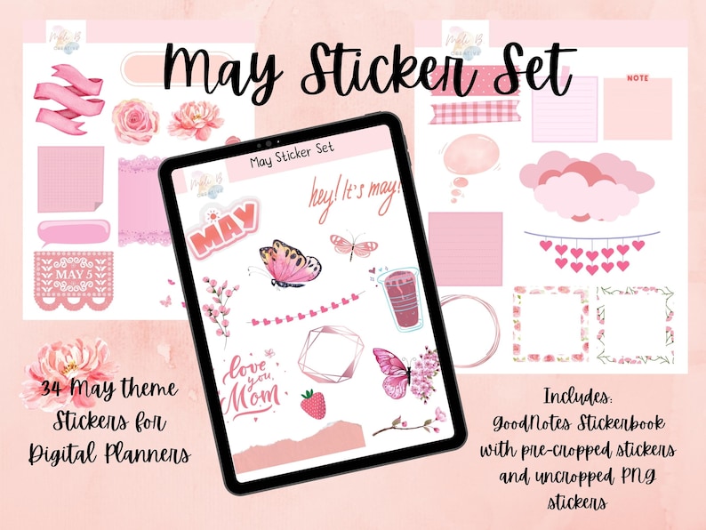 May Digital Sticker Set, Goodnotes Stickers, iPad Stickers, Mothers Day ...