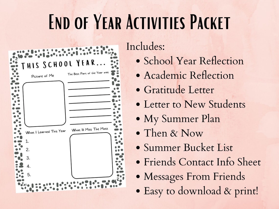 End of the School Year Activity Packet, Educational Printable, Last ...