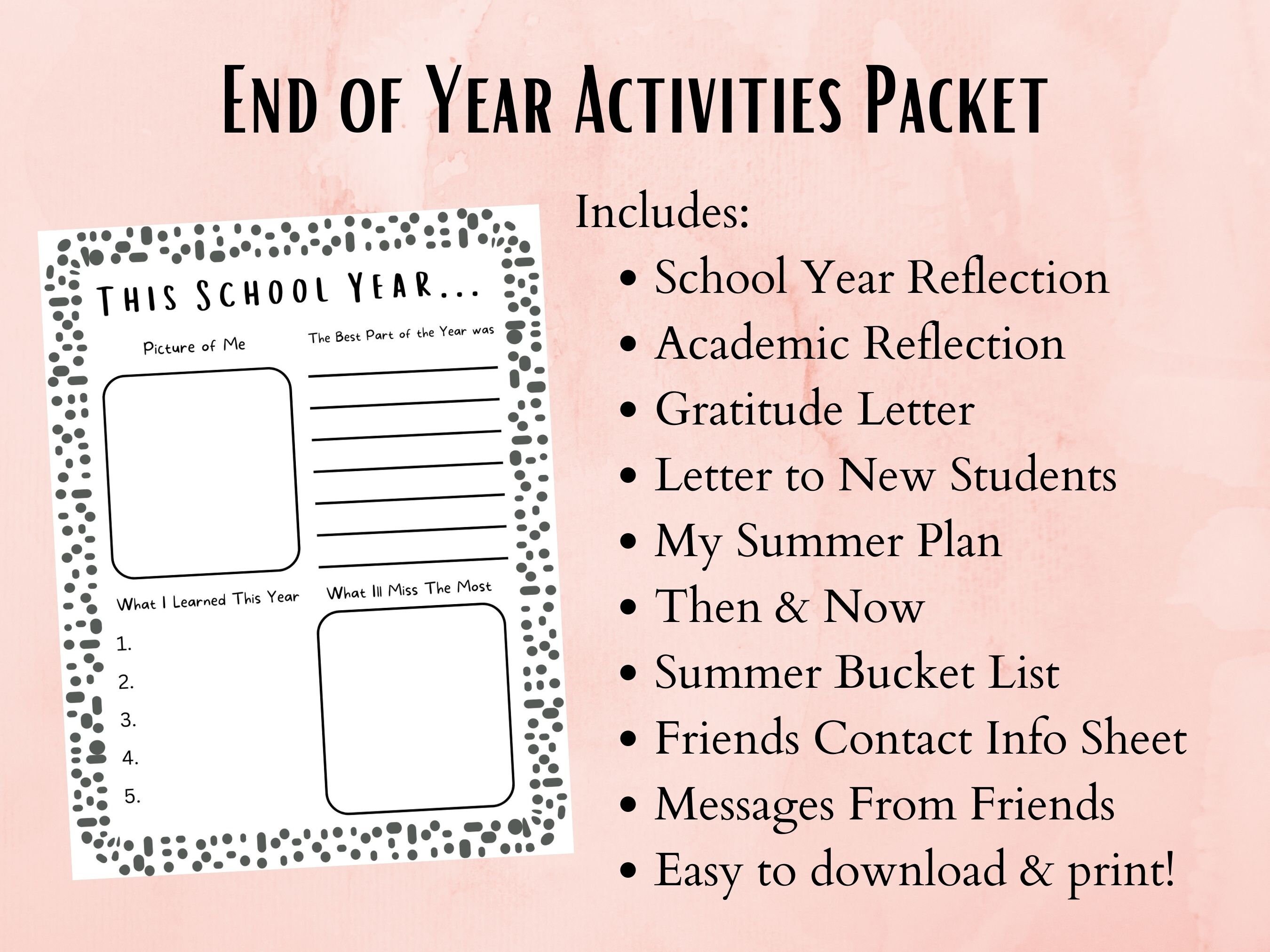 End of the School Year Activity Packet, Educational Printable, Last ...