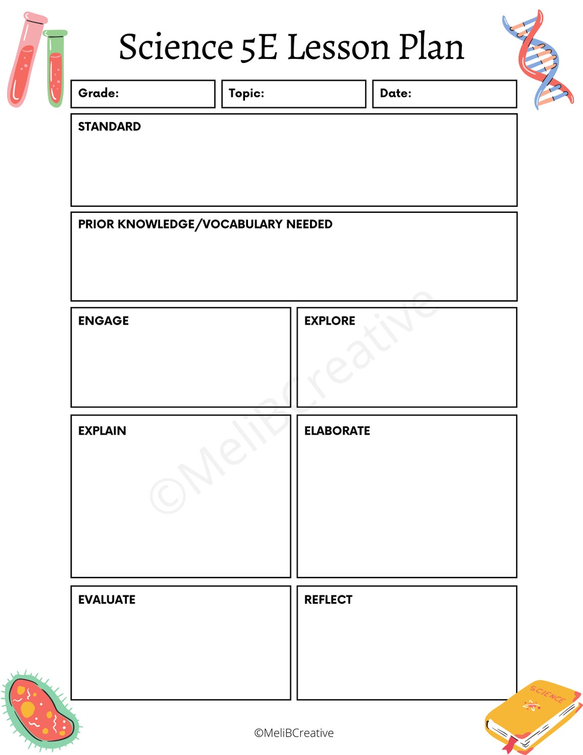 Science 5E Lesson Plan Printable or Digital PDF or PNG for | Etsy