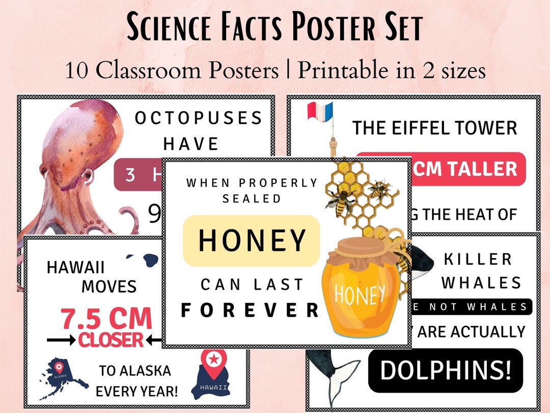 Fun Science Facts Classroom Poster Set, Science Classroom Décor, Life ...