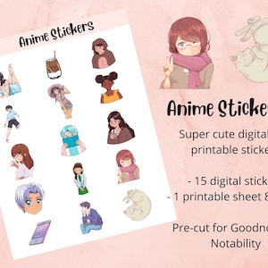 Super Cute Anime Girl Sticker Sheet, Digital and Printable Stickers for ...