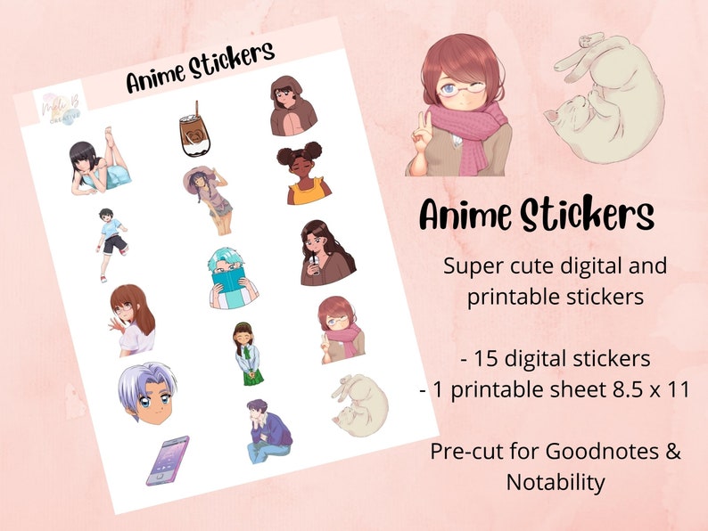 Super Cute Anime Girl Sticker Sheet, Digital and Printable Stickers for ...