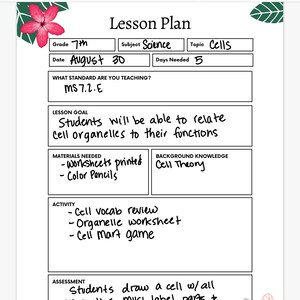 Daily Lesson Plan Printable or Digital PDF or PNG for Goodnotes ...