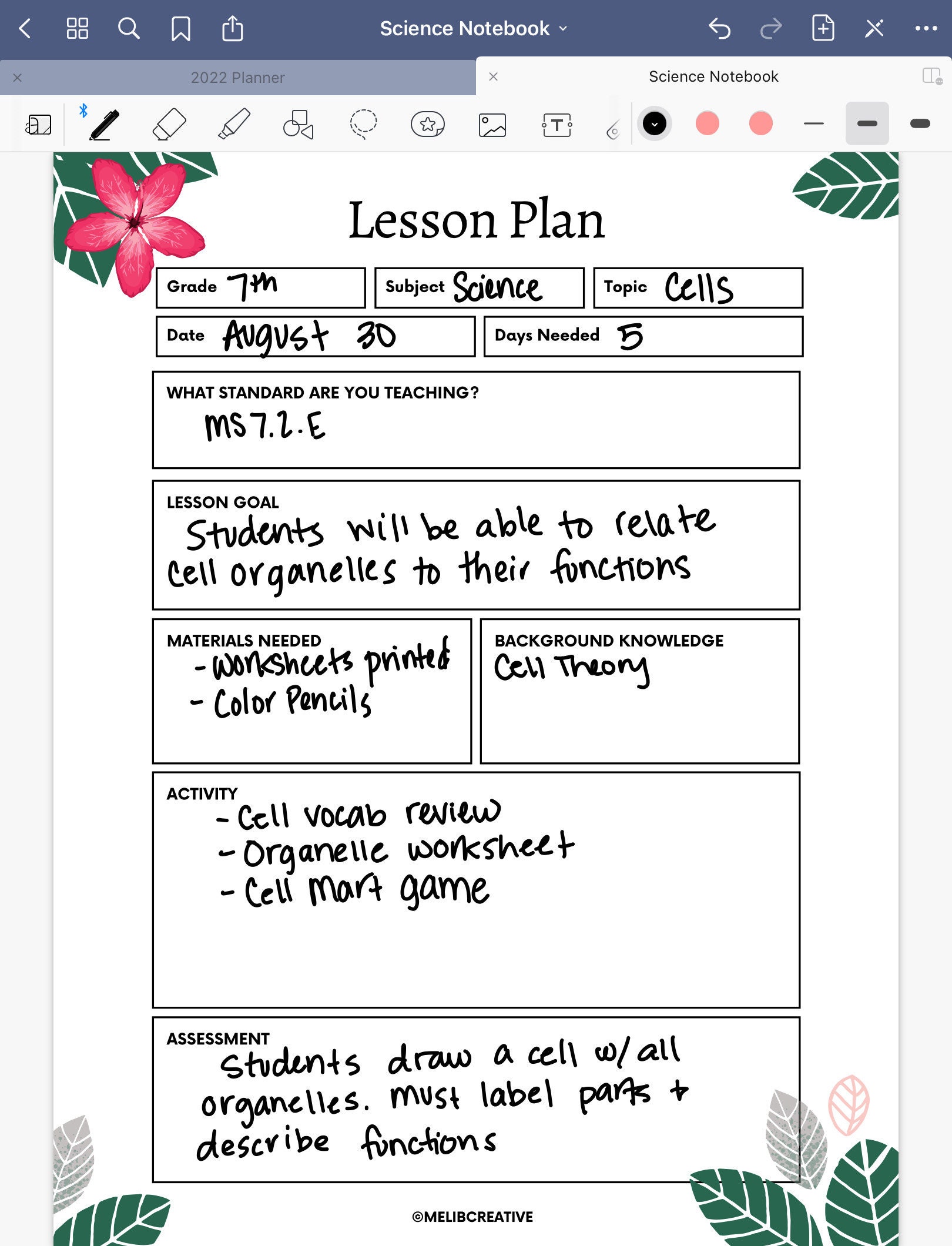 Daily Lesson Plan Printable or Digital PDF or PNG for Goodnotes ...