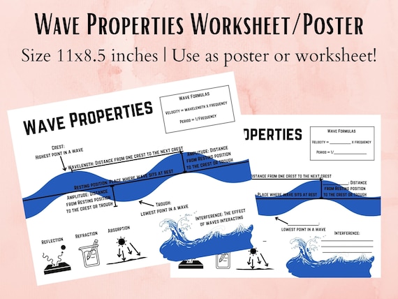 Wave Properties Worksheet Science Poster Anchor Chart | Etsy
