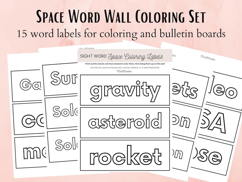 Space Science Word Wall Coloring Set Classroom Set, Science Teacher ...