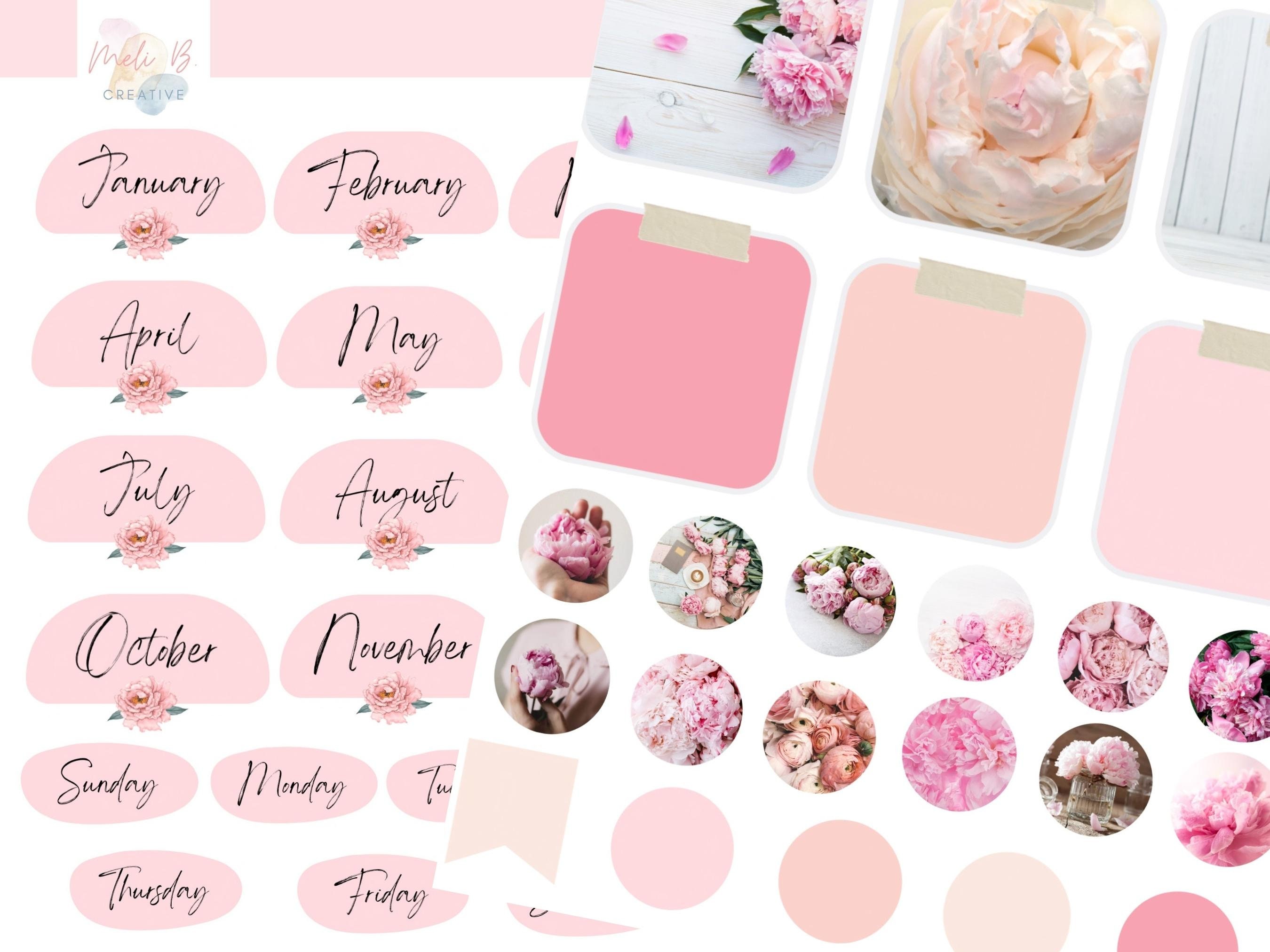 Pink Peony Digital Sticker Pack for Goodnotes Digital Planners, for ...
