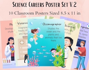 Science Careers Classroom Poster Set of 12, Science Classroom Decor ...