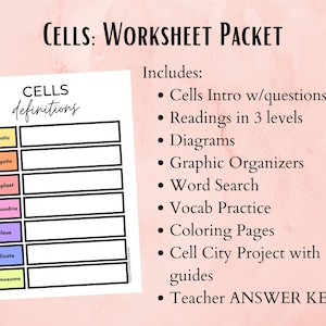 Cells Life Science Worksheet Packet for Middle School Science Class ...