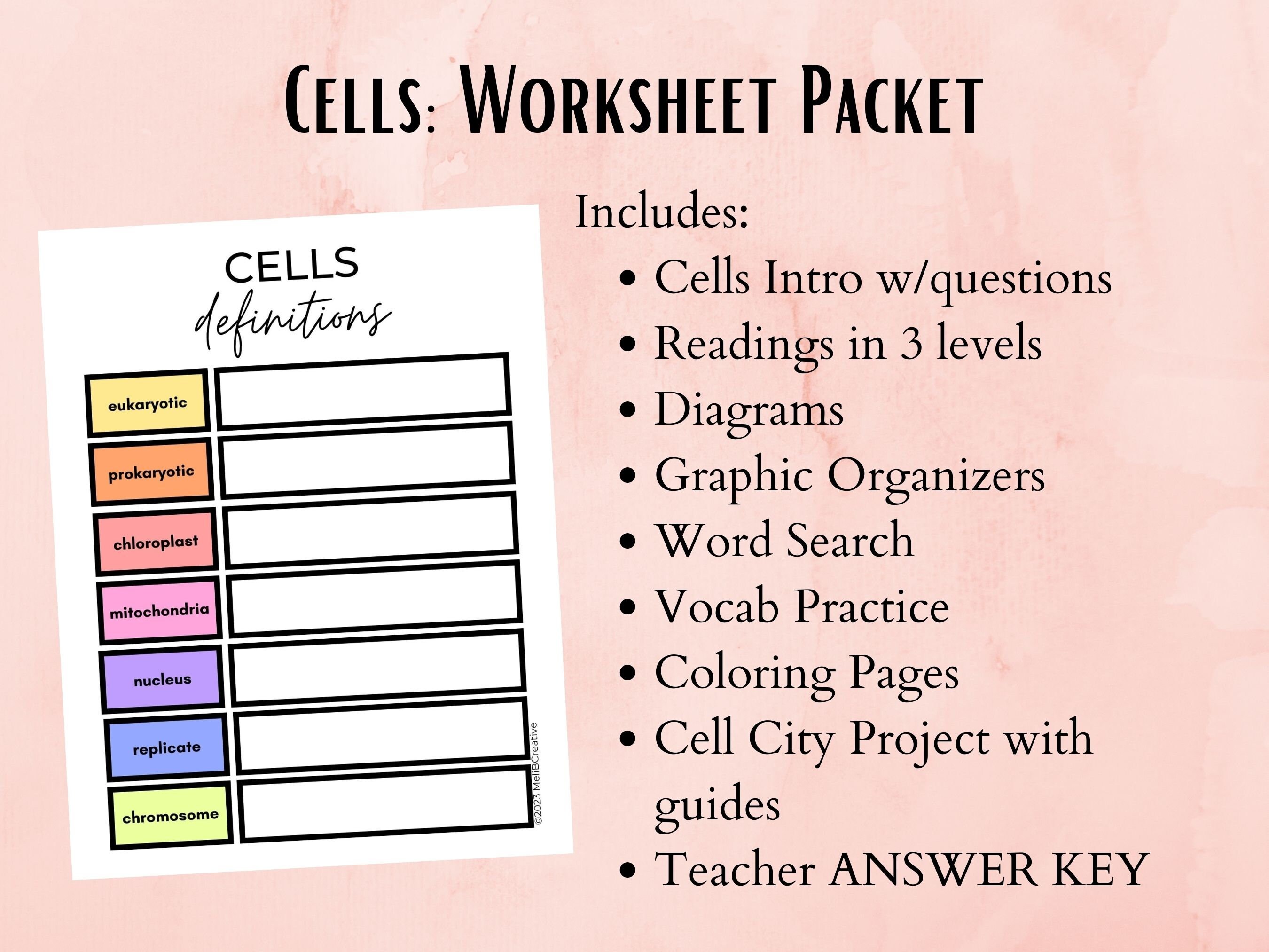 Cells Life Science Worksheet Packet for Middle School Science Class ...