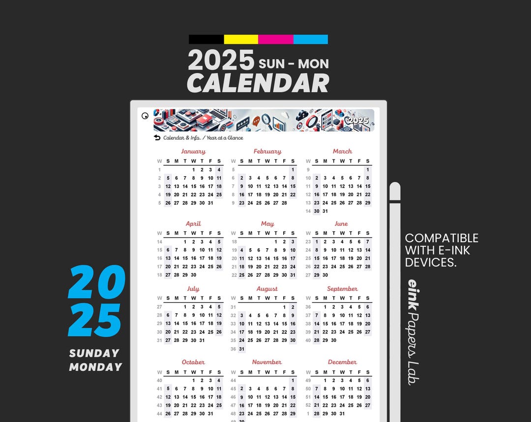Remarkable Paper Pro & Remarkable 2 | Calendar 2025 | Sunday Monday ...