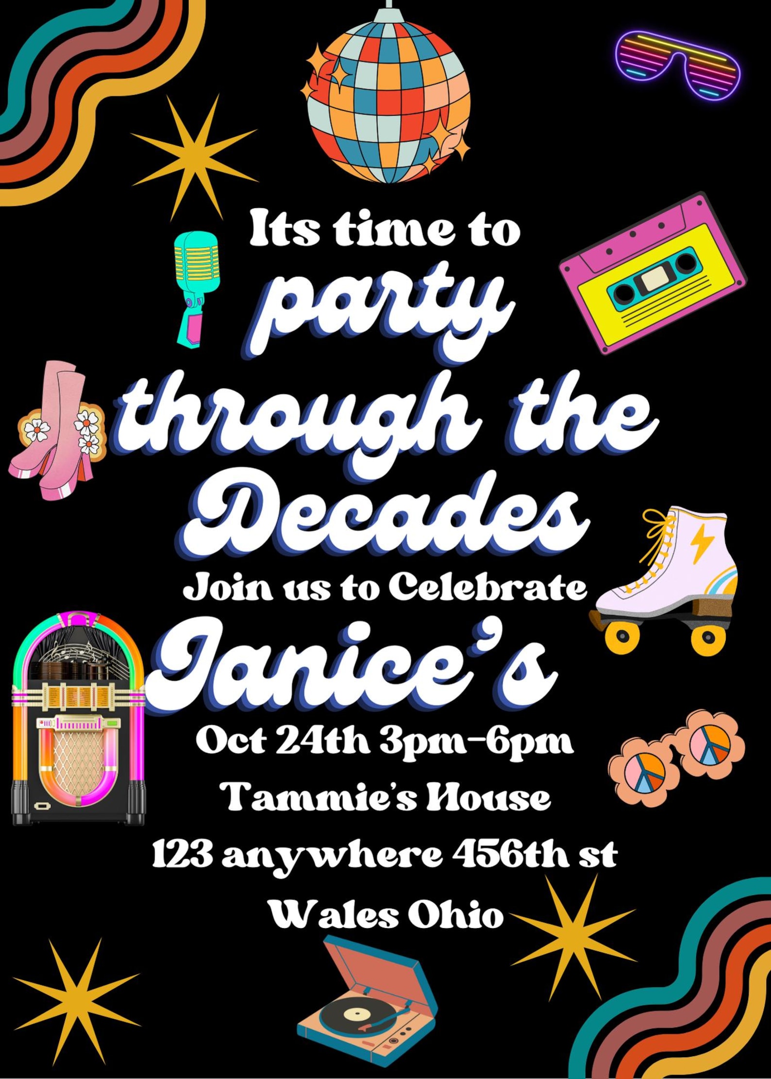 Editable Decades Birthday Invitation - Etsy