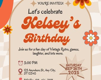 Retro Birthday Invitation Template Vintage Style Customizable Canva ...