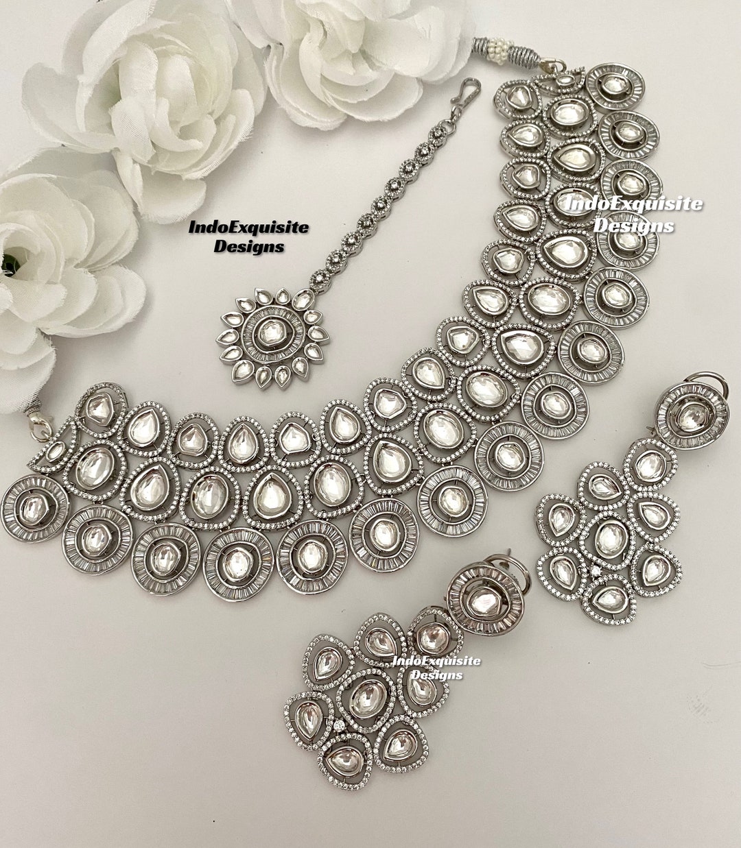 Premium Quality Tyani Inspired Kundan Necklace Set/ Uncut Real Polki ...