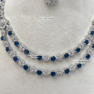 Silver Double Layer American Diamond Necklace Set / CZ Necklace/indian ...
