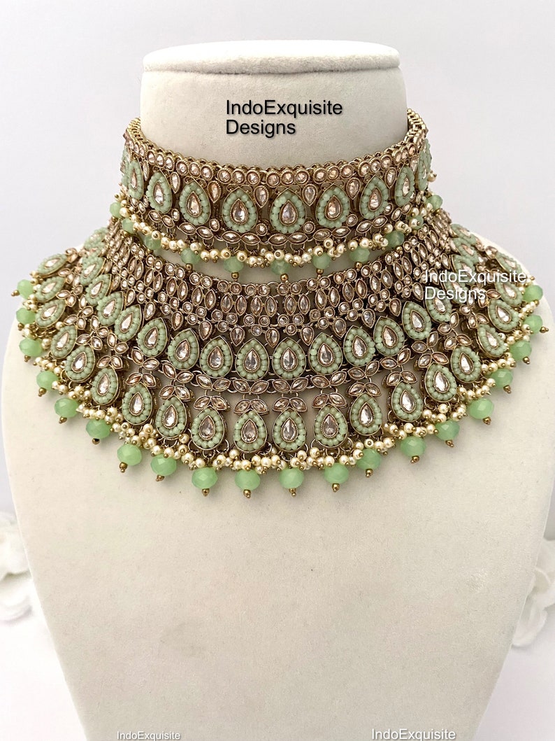 Antique Gold Polki Bridal Set in Mint With All Accessories/ Reverse AD ...