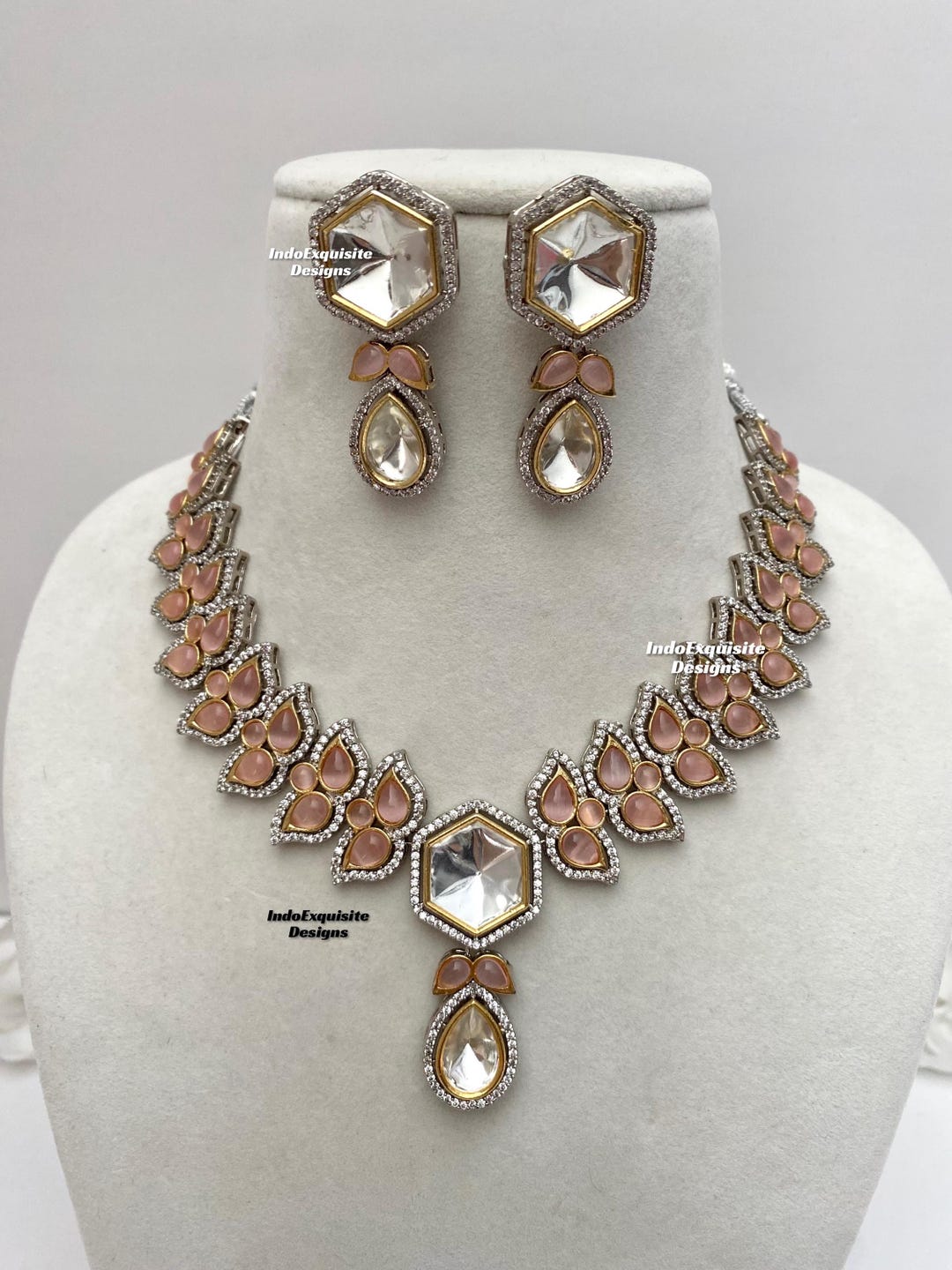 Premium Quality Tyani Inspired Dual Tone Uncut Kundan Necklace Set With ...