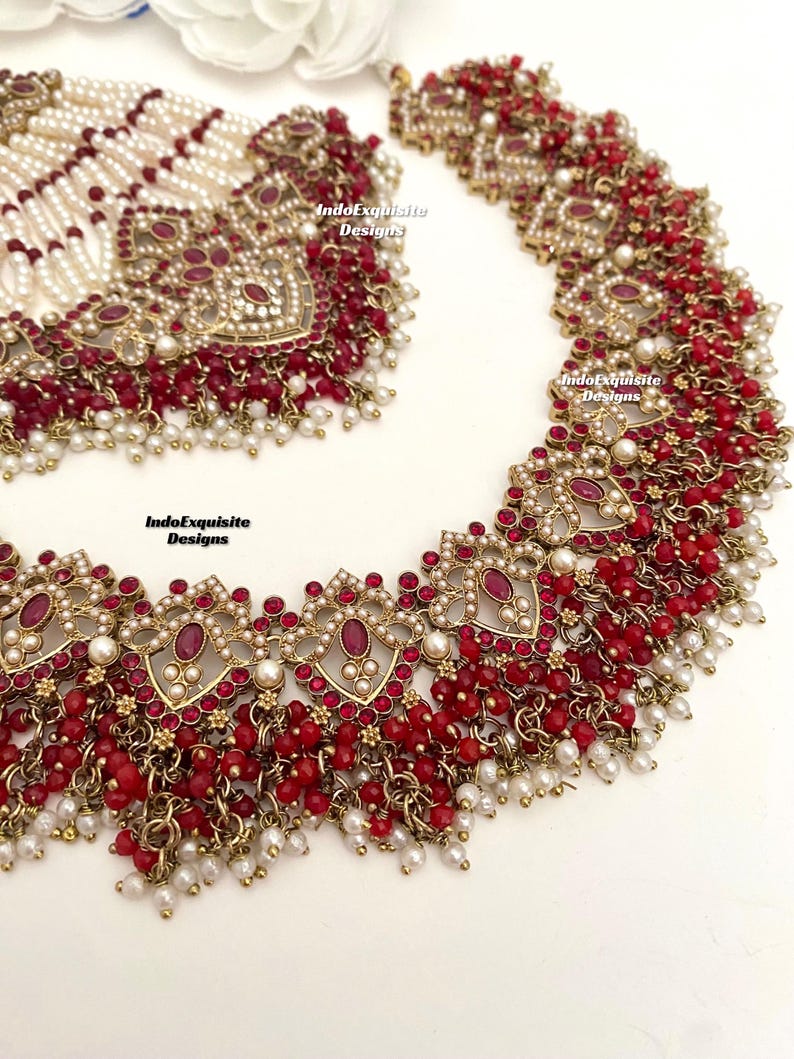 Elegant Antique Gold Pakistani Necklace Set/pakistani Bridal Set With ...