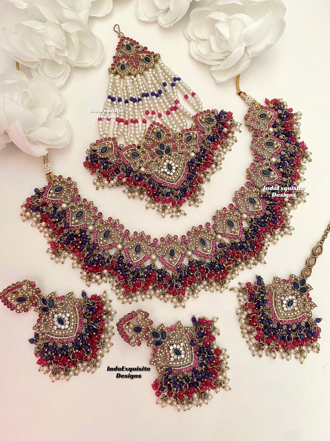 Elegant Antique Gold Pakistani Necklace Set/pakistani Bridal Set With ...