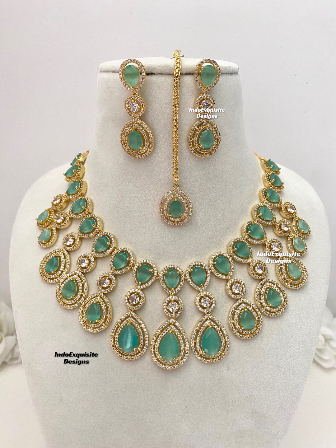 American Diamond Necklace Set in Gold Color/cz Necklace/indian Jewelry ...