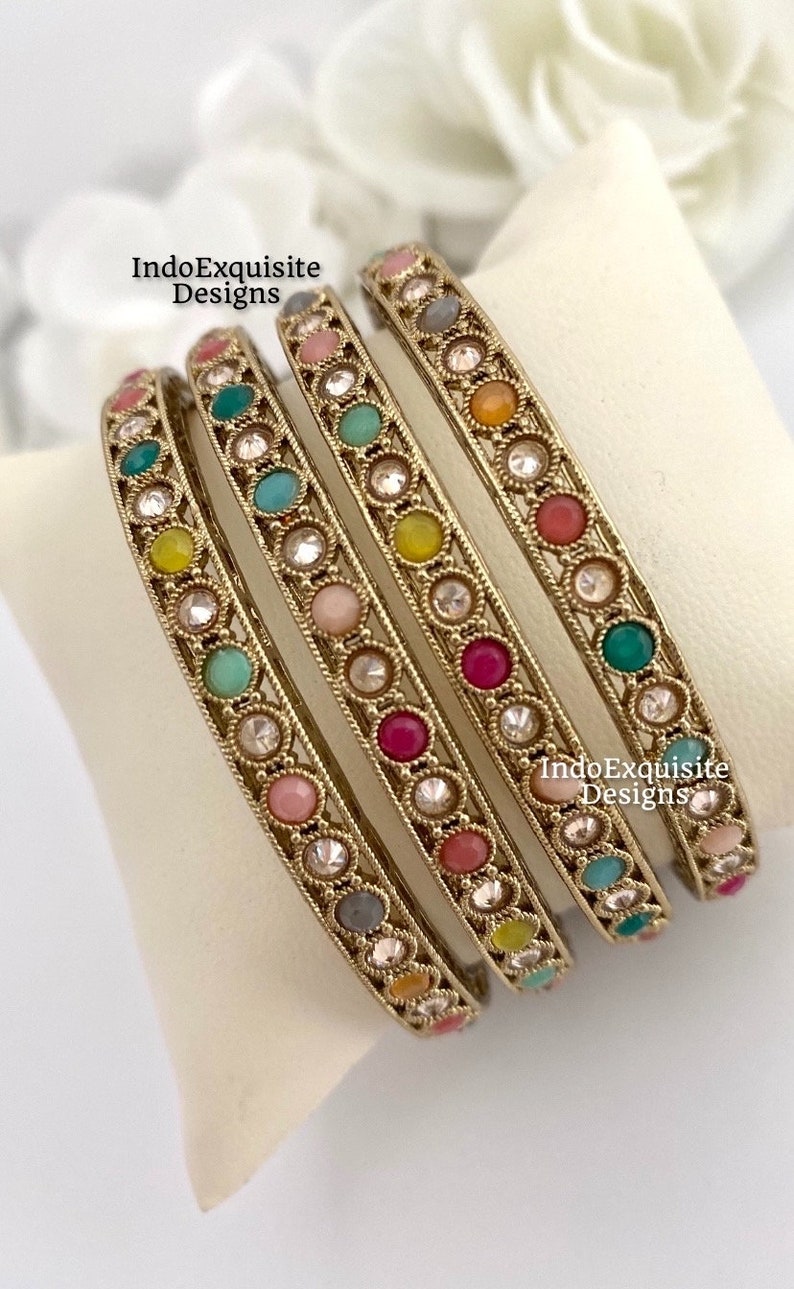 Antique Polki Multi Color/rainbow Bangles (set of 4) /kade/indian ...