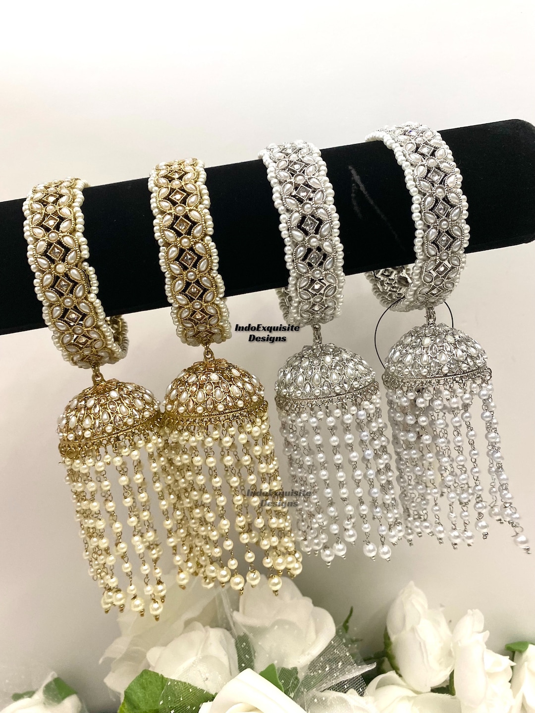 Elegant Kaleera Style Antique Polki Kada/bangles With Oversized Hanging ...