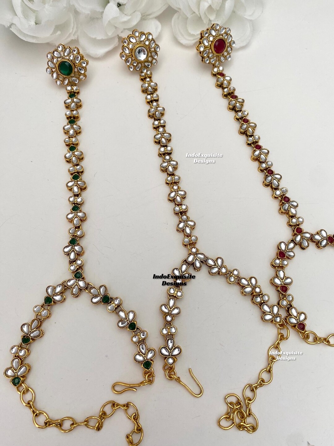 Elegant Kundan Hand Piece/hath Panja/ring Attached With Bracelet ...