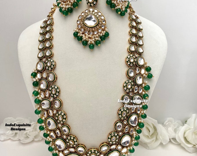 Pearl Long Kundan Necklace Rani Haar Pachi Kundan Bead Kundan Long Necklace/rani Haar Long ...