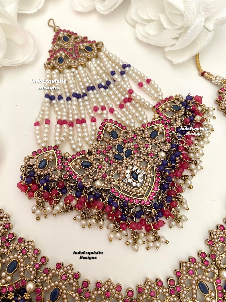 Elegant Antique Gold Pakistani Necklace Set/pakistani Bridal Set With ...