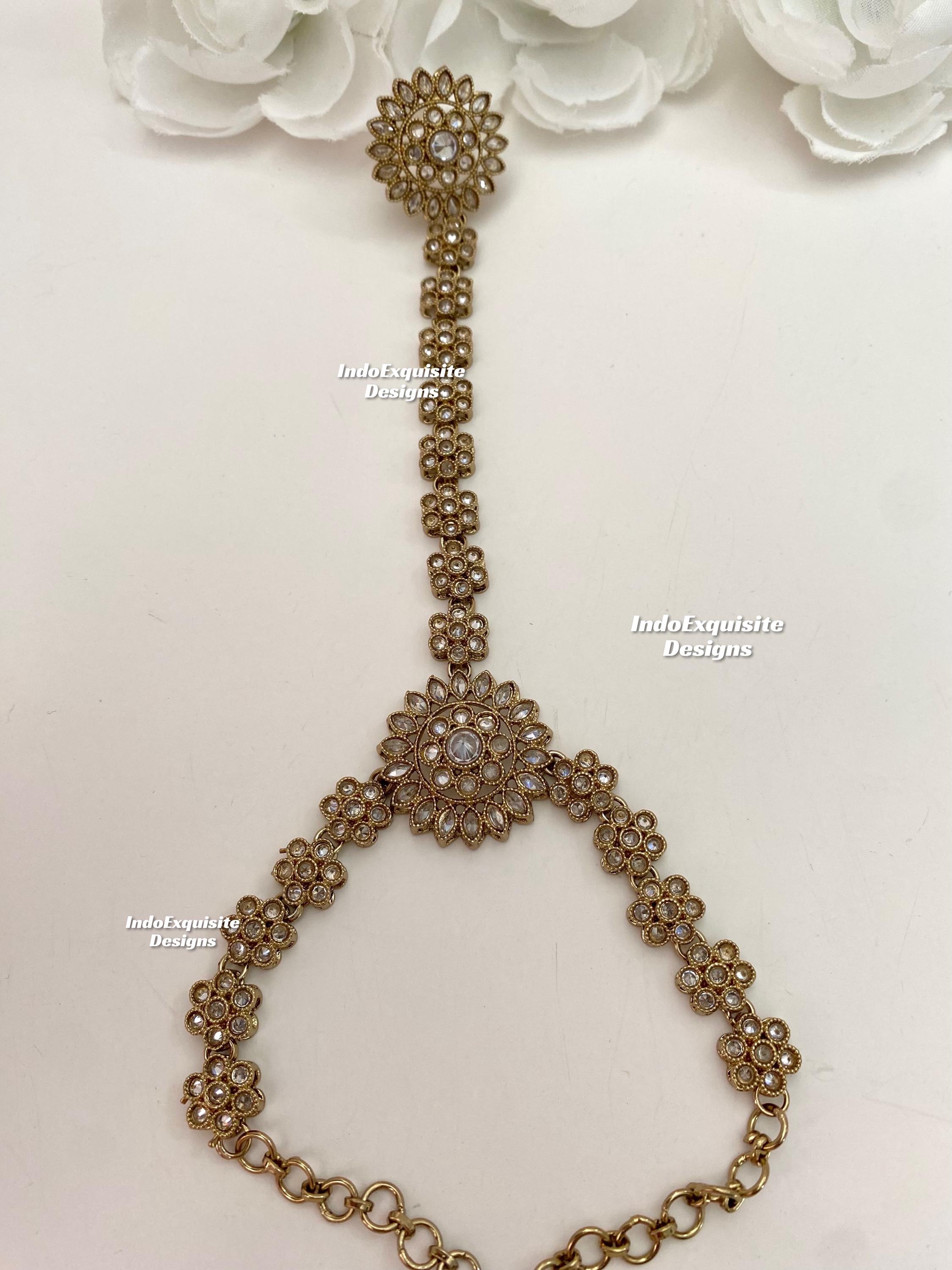 Polki Hand Pieces/reverse AD Hath Panja/ring Attached With Bracelet ...