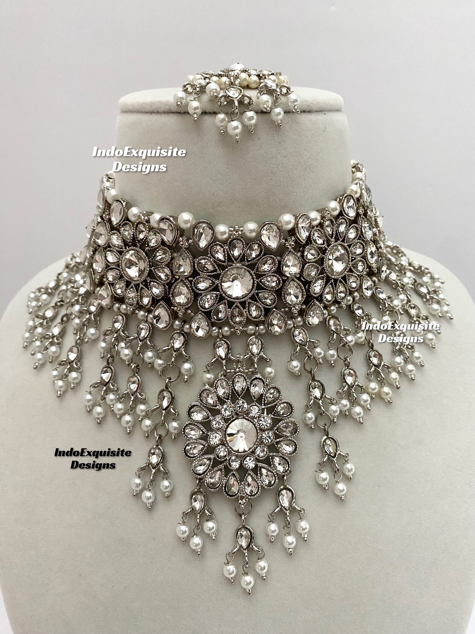 Elegant Silver Base Pakistani Choker Set/pakistani Bridal Set With ...