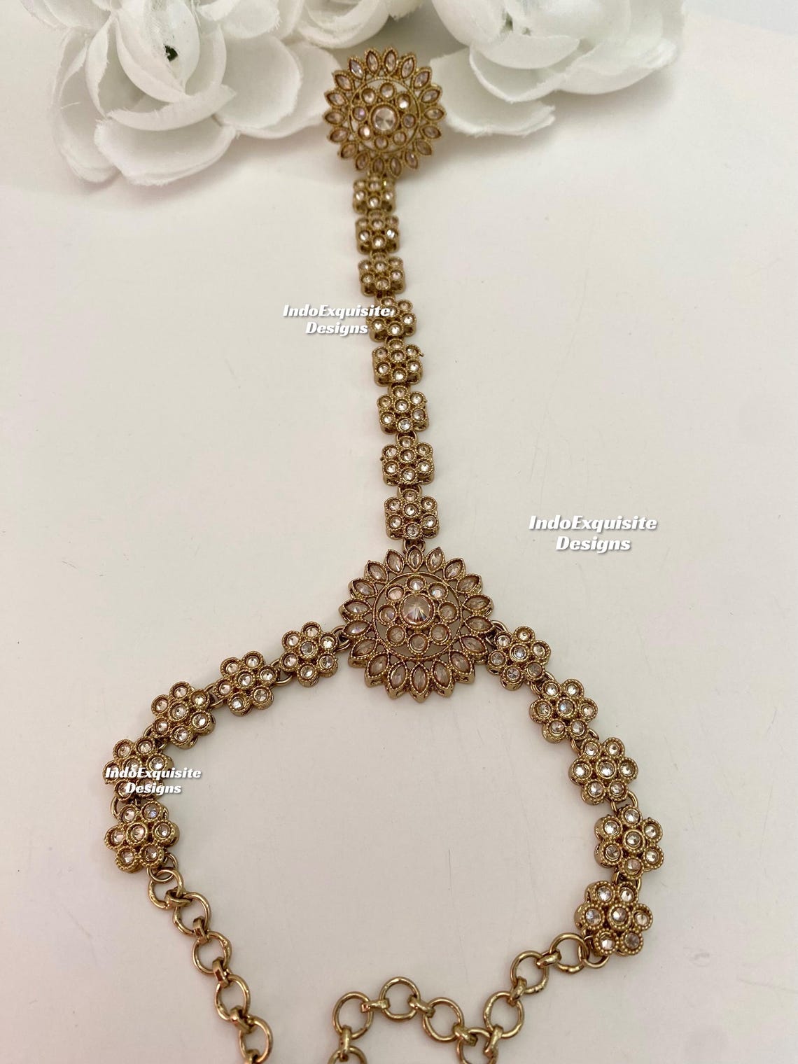 Polki Hand Pieces/reverse AD Hath Panja/ring Attached With Bracelet ...