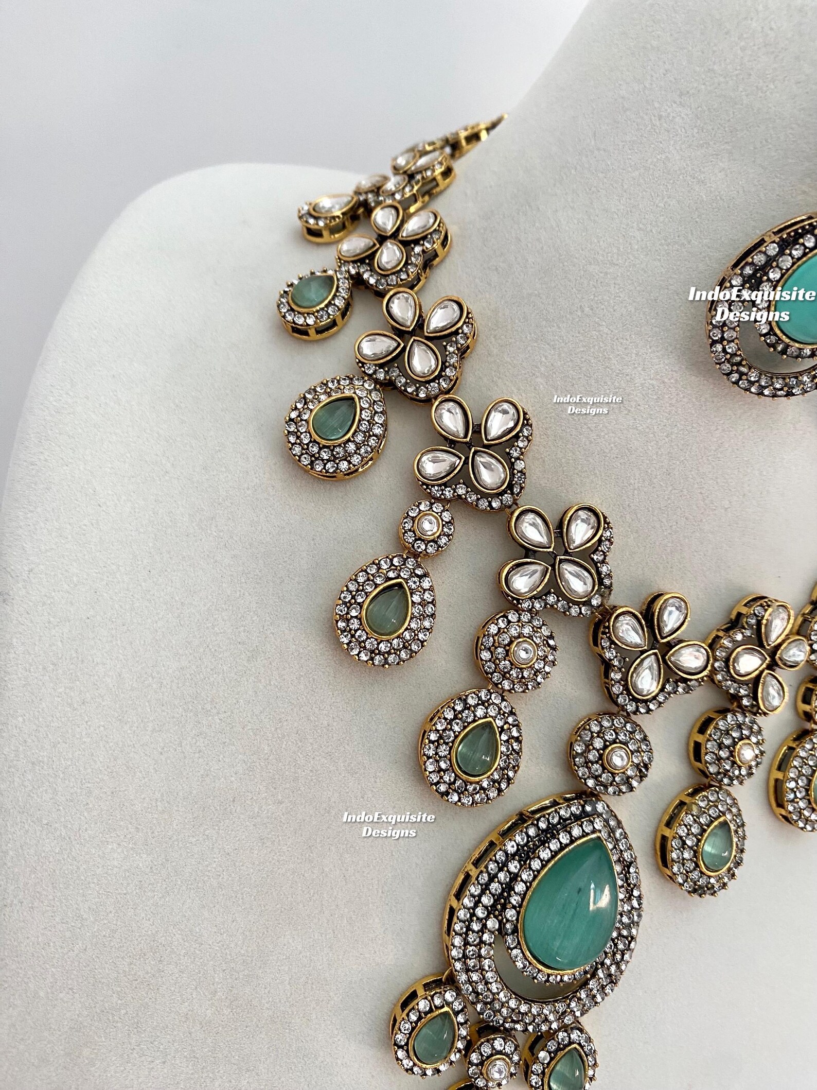 Mint Victorian Base Monalisa Stones Necklace Set/indian Jewelry/indian ...