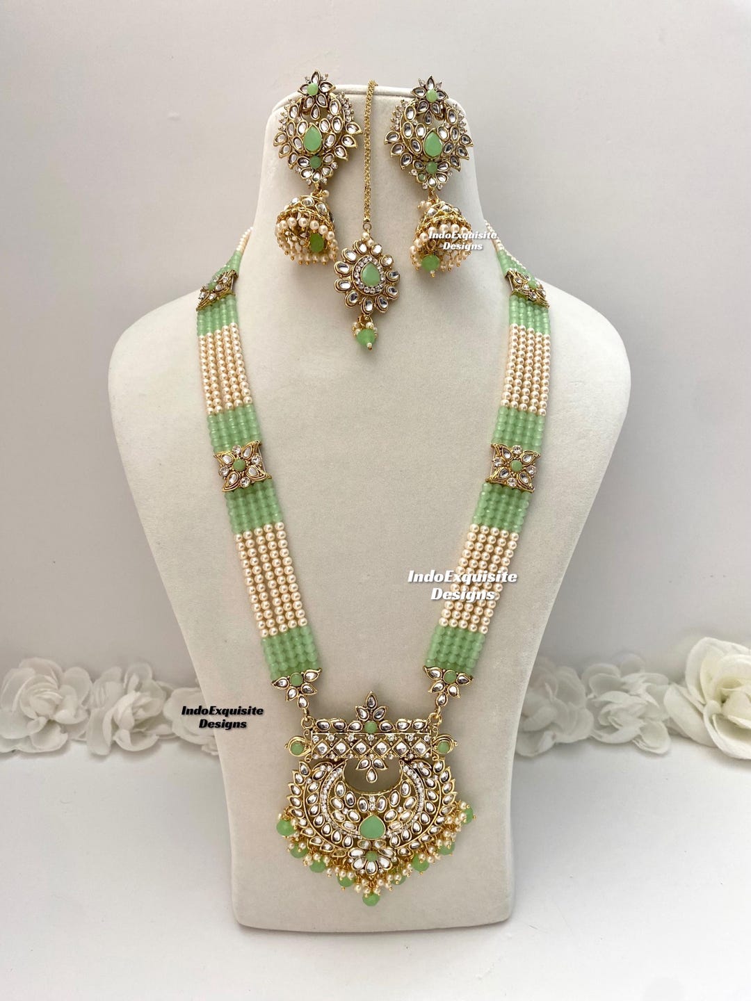Bollywood Style Kundan Mint Green Raani Haar/long Pearl Necklace/long ...